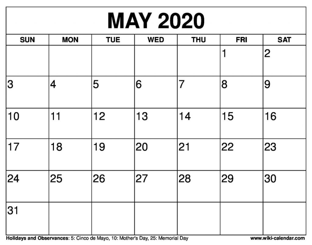 FREE PRINTABLE MAY 2020 CALENDARS - ArticleCity.com